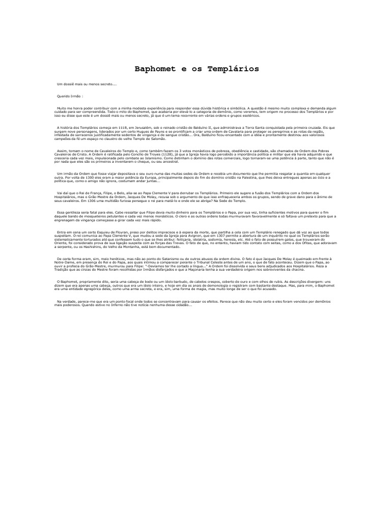 Baphomet e a Ordem dos Templários | PDF | Cavaleiros Templários