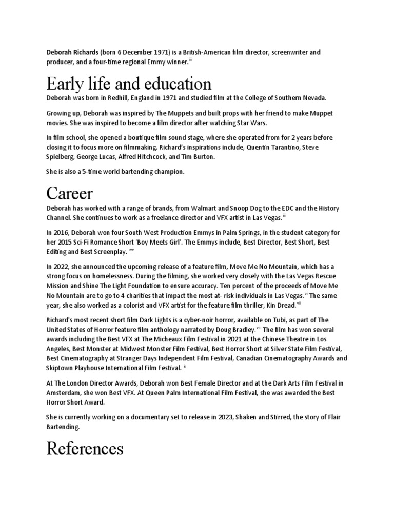 Deborah Richards - Draft | PDF | Entertainment