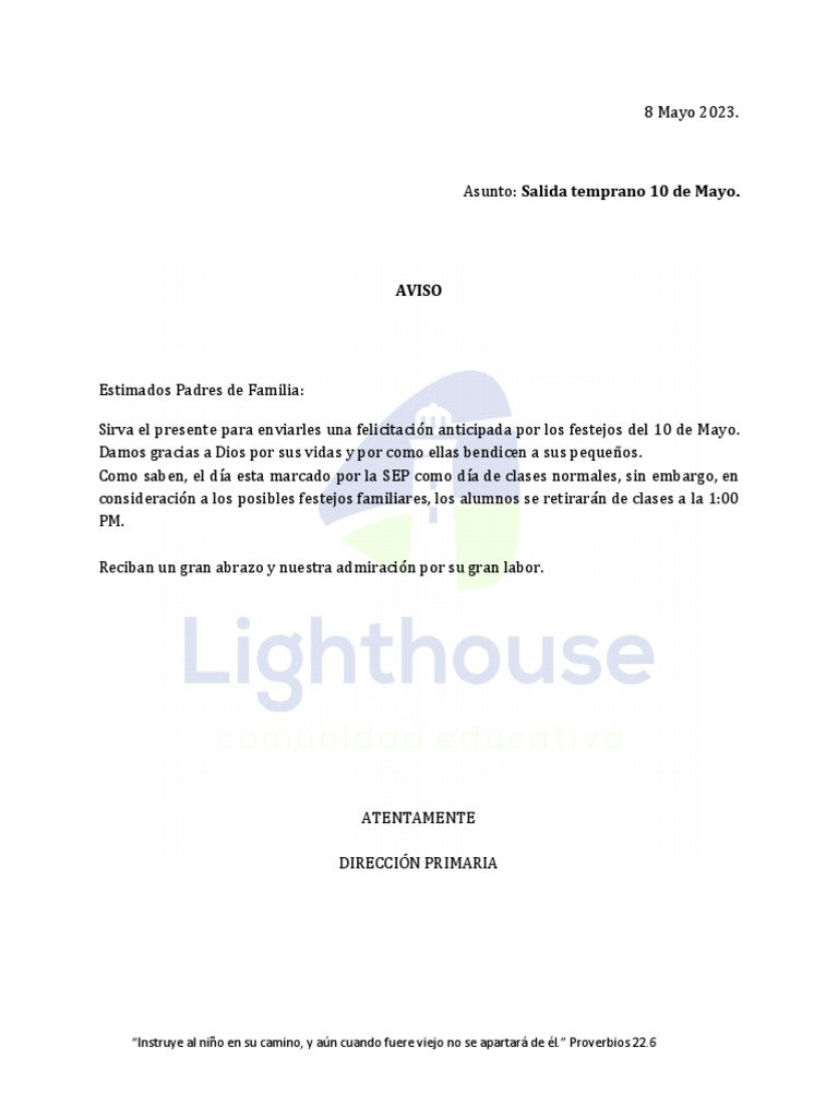 Salida Temprano 10 Mayo | PDF