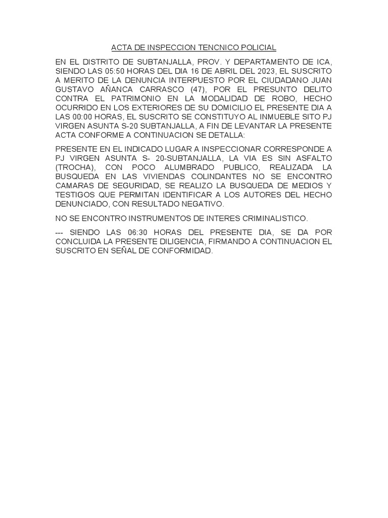Acta de Itp y Busqueda de Informacion. | PDF Acta de Itp y Busqueda de Informacion. | PDF