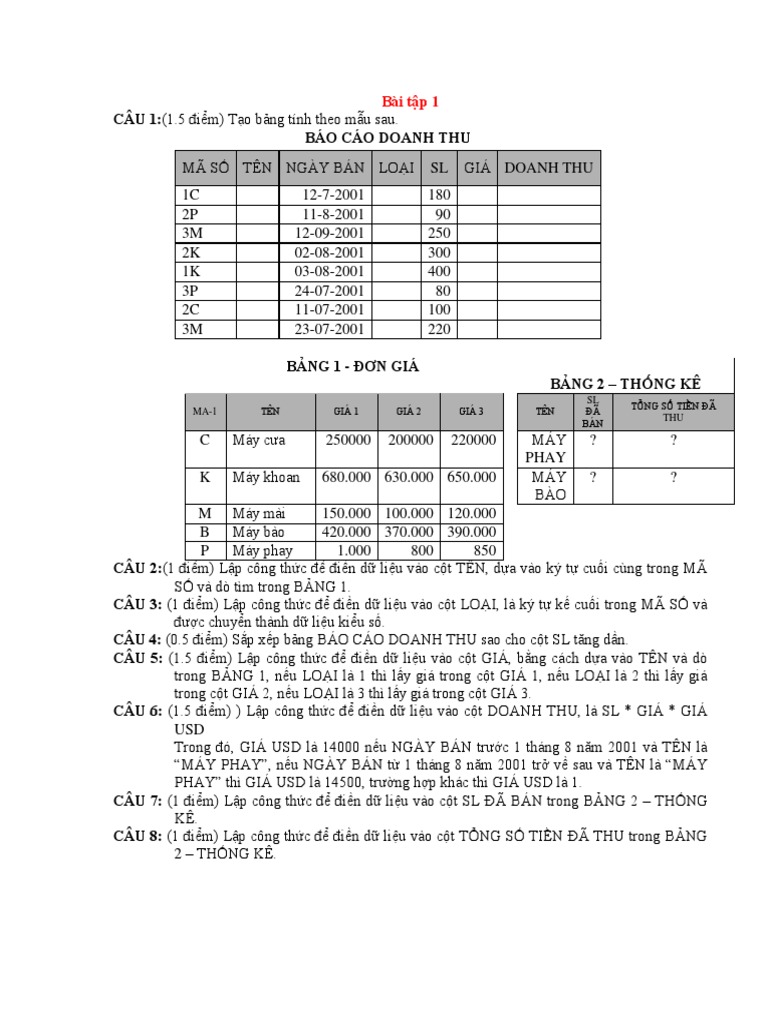 Baitap Excel 2 | PDF