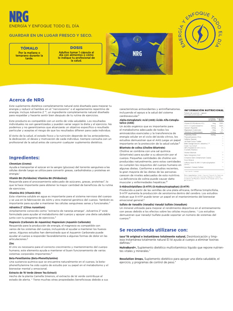Acerca de NRG: Dosis Tómalo | PDF | Dieta | Nutrición