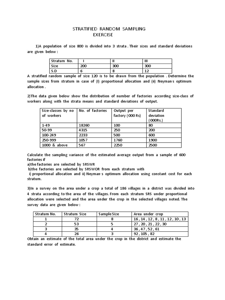 Stratified Random Sampling Techniques | PDF