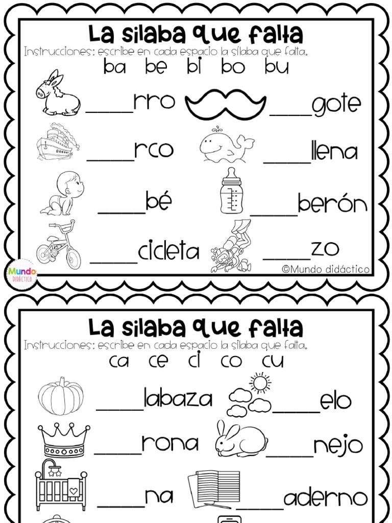 Cuaderno Lectoescritura Completar Silabas | PDF