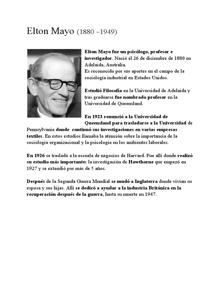 Elton Mayo | PDF | Ciencias del comportamiento | Sicología
