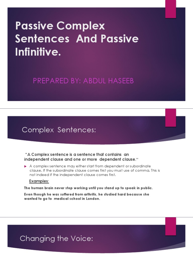 passive compex setences and passive infinitive | PDF | Verb | Linguistic Typology