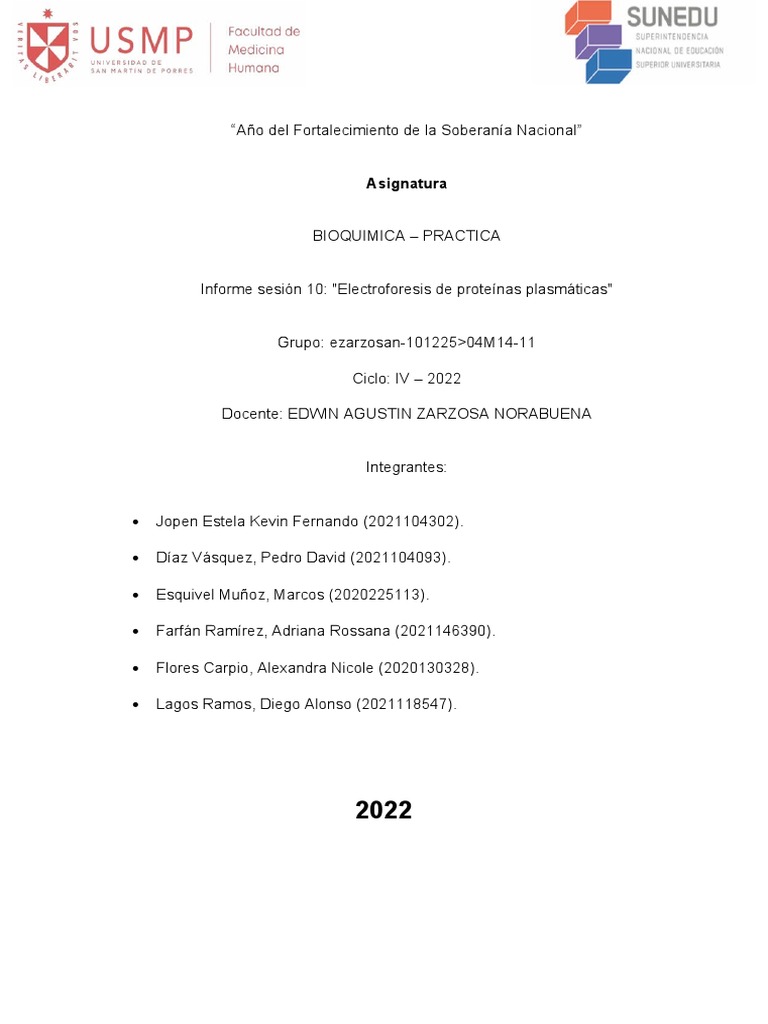 Informe Prac s10 Bioquimica | PDF | Sangre | Especialidades Medicas