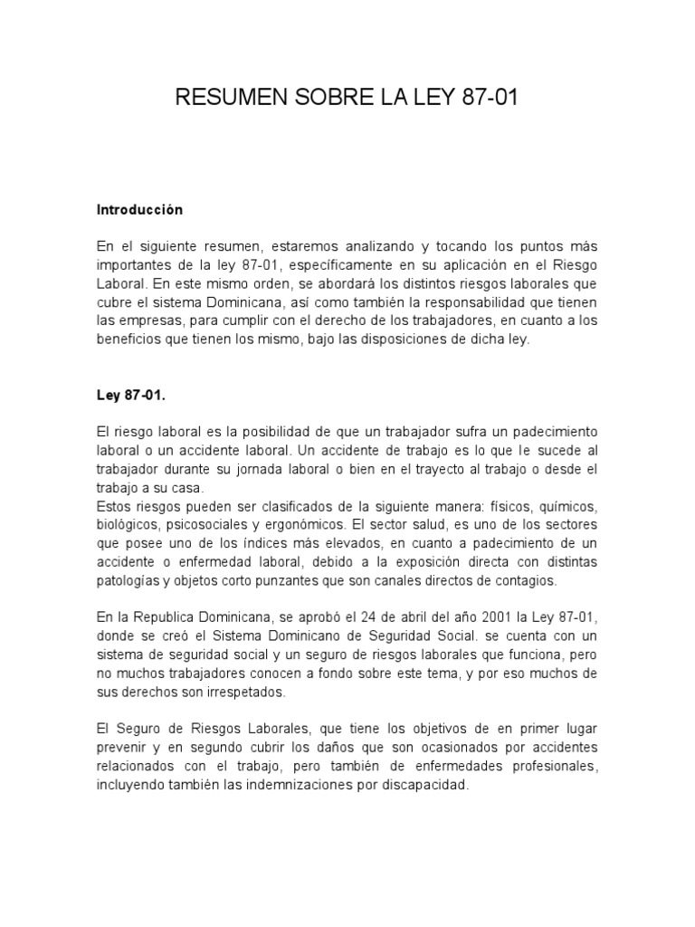 Resumen Sobre La Ley 87 | PDF
