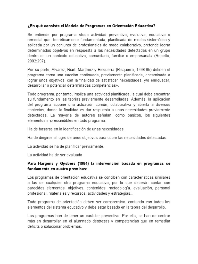 Modelo de Programas en Orientación Educativa | PDF