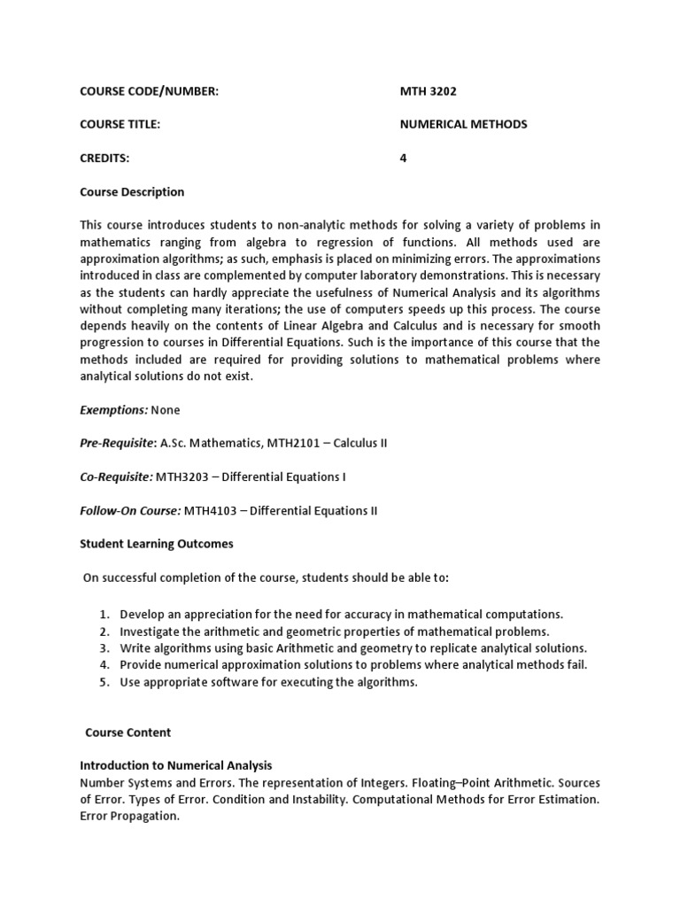 MTH3202 Numerical Methods | PDF | Numerical Analysis | Matrix (Mathematics)