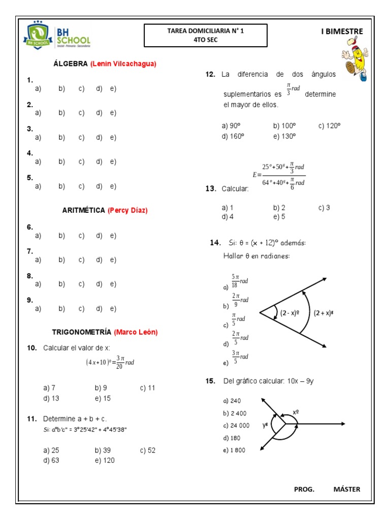 1.-Tarea Domiciliaria 4to Sec. (Trigo 2) | PDF | Geometría triangular | Trigonometría