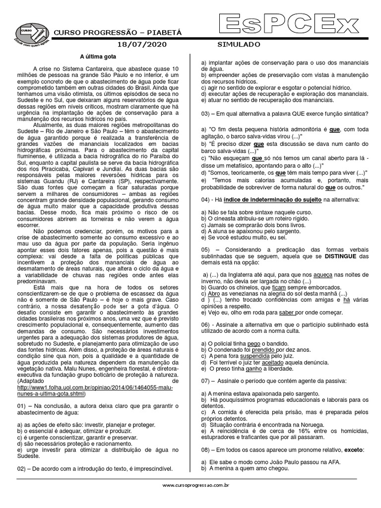 SIMULADO - EsPCEx - 1º DIA | PDF | VX (agente nervoso) | Dióxido de carbono