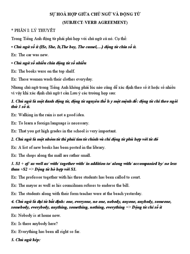 S Hoà H P Gi A CH NG Và Đ NG T (Subject-Verb Agreement) | PDF