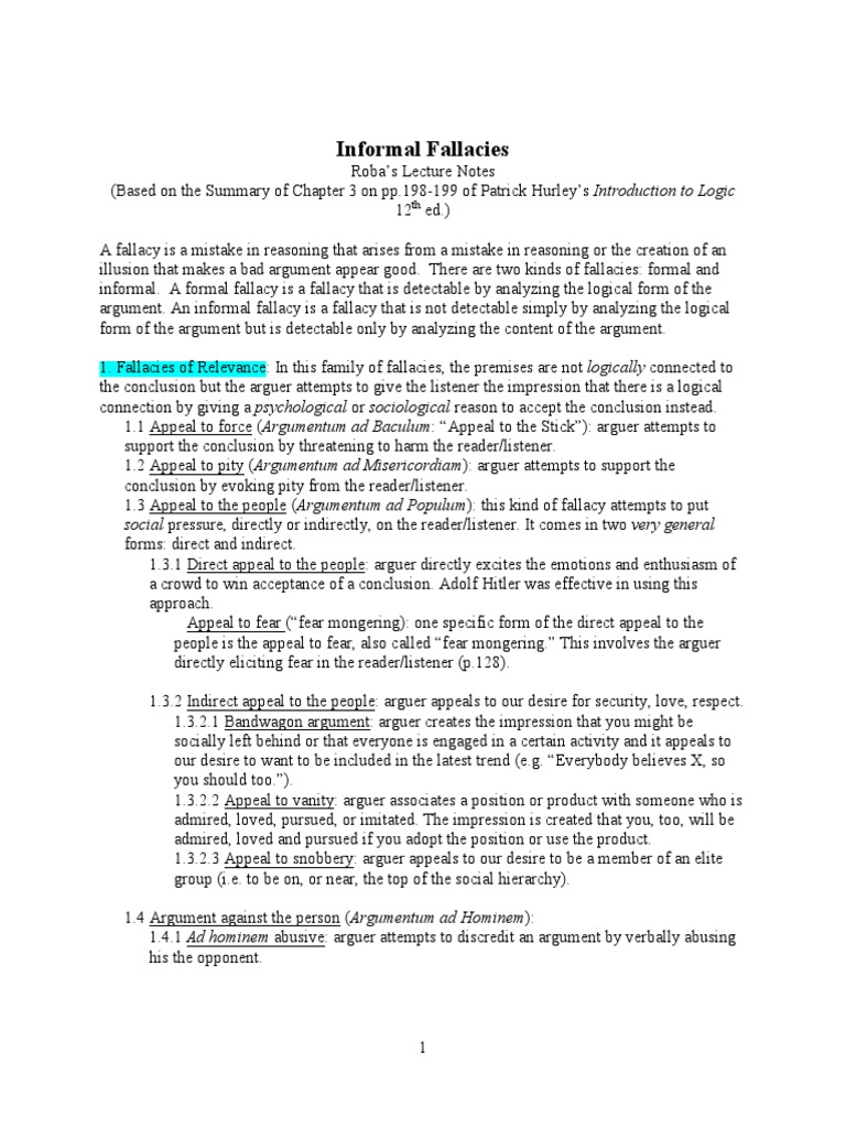 Informal Fallacies Overview | PDF | Fallacy | Logic