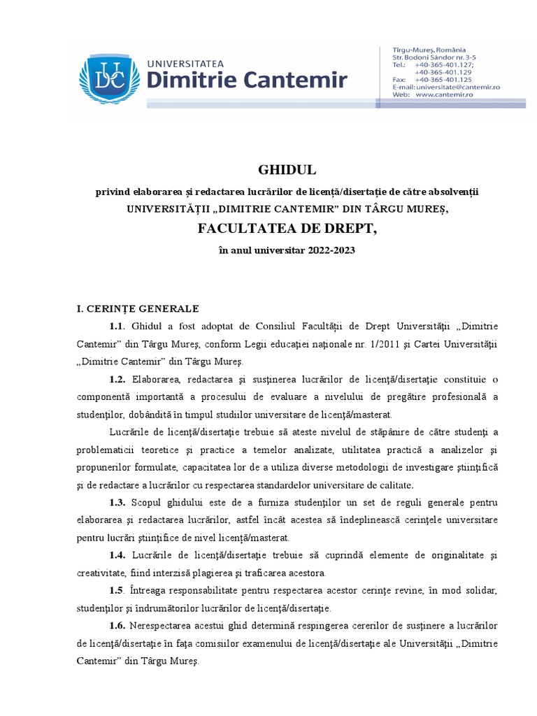 Ghid Licenta Disertatie DREPT 2022 2023 | PDF