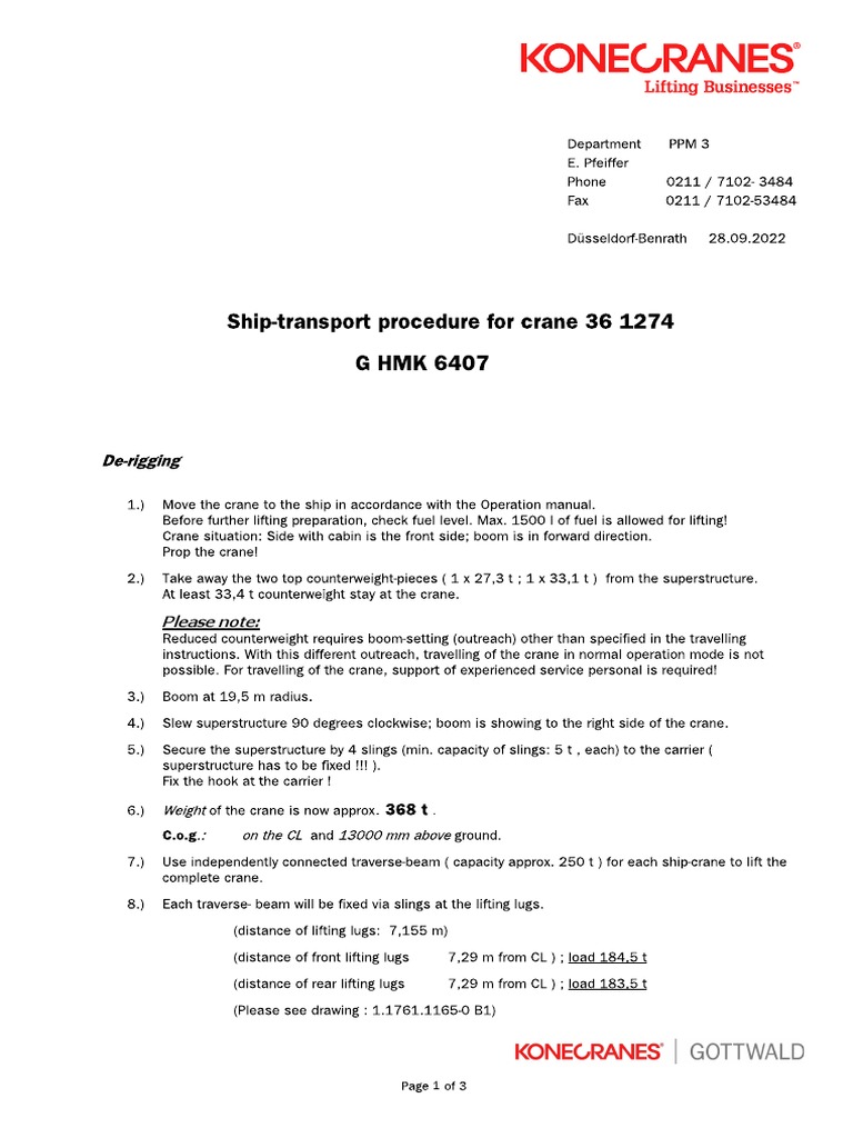 Ship-Transport Procedure For Crane - G HMK 6407 - 36 1274 | PDF