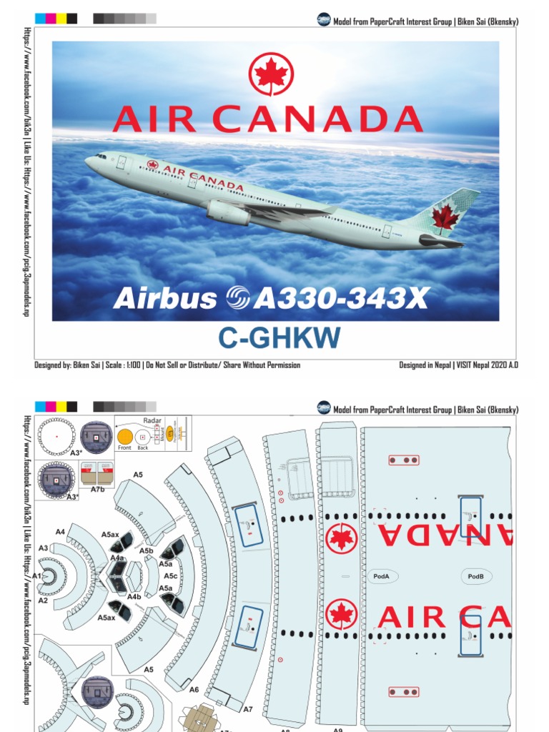 Air Canada Old Airbus A330-343 C-GHWK Papermodel Free Release - PCIG Models | PDF