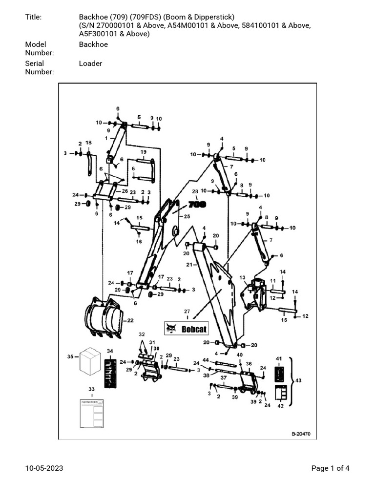 Bobcat 709 Backhoe Parts and Specs | PDF | Loader (Equipment) | Machines