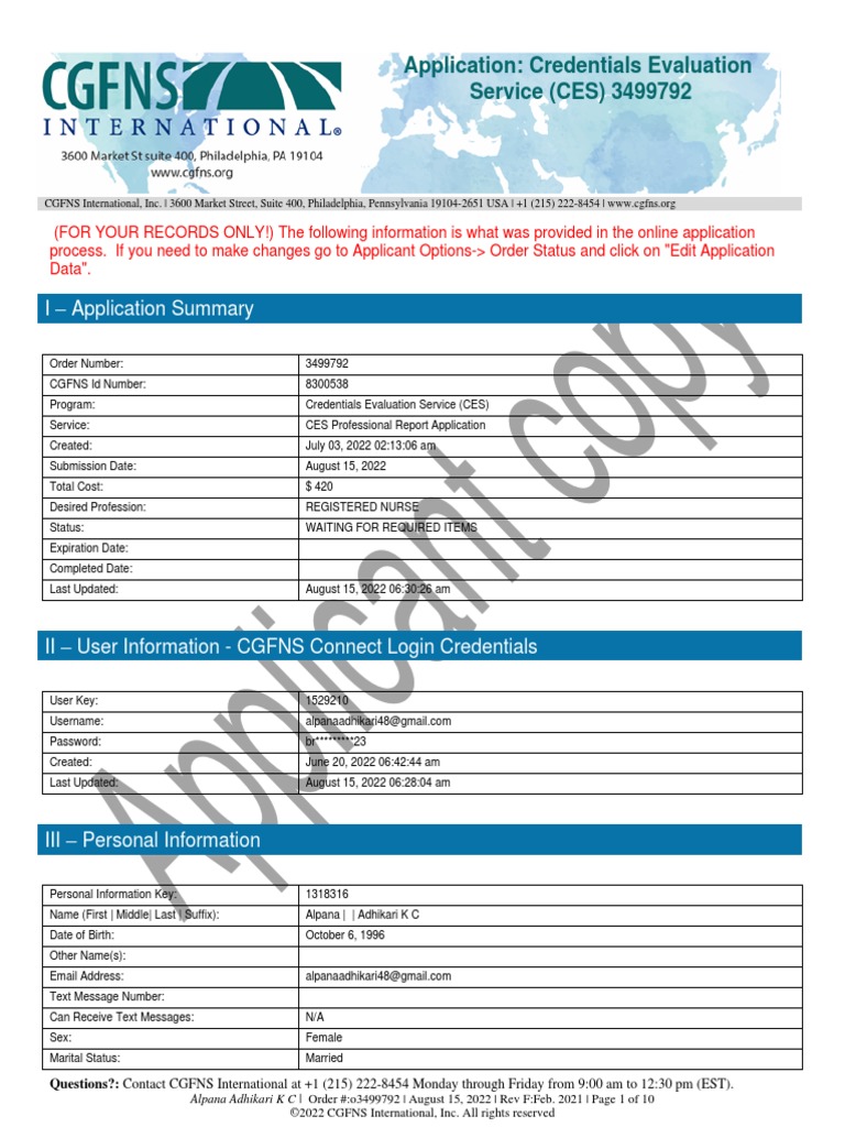 Application Summary | PDF | National Council Licensure Examination | Nursing