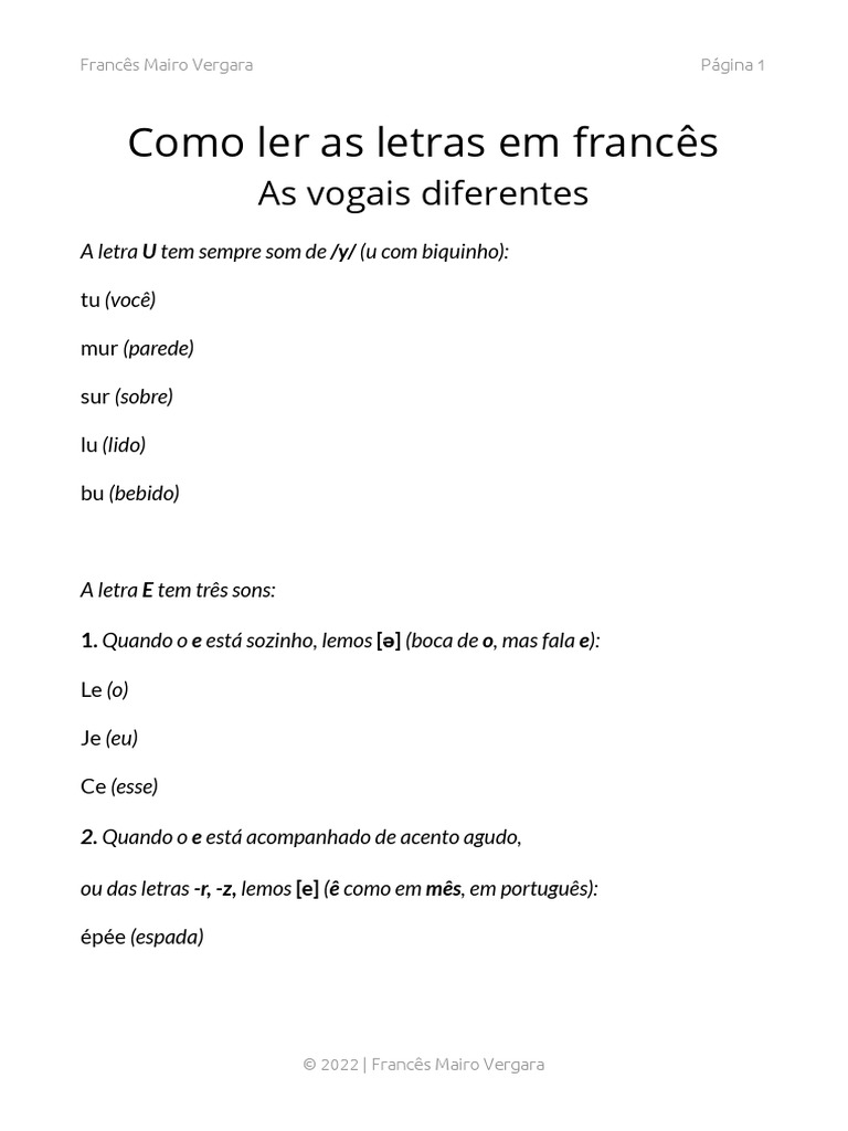 PDF 01 Como Ler As Letras em Frances - As Vogais Diferentes | PDF