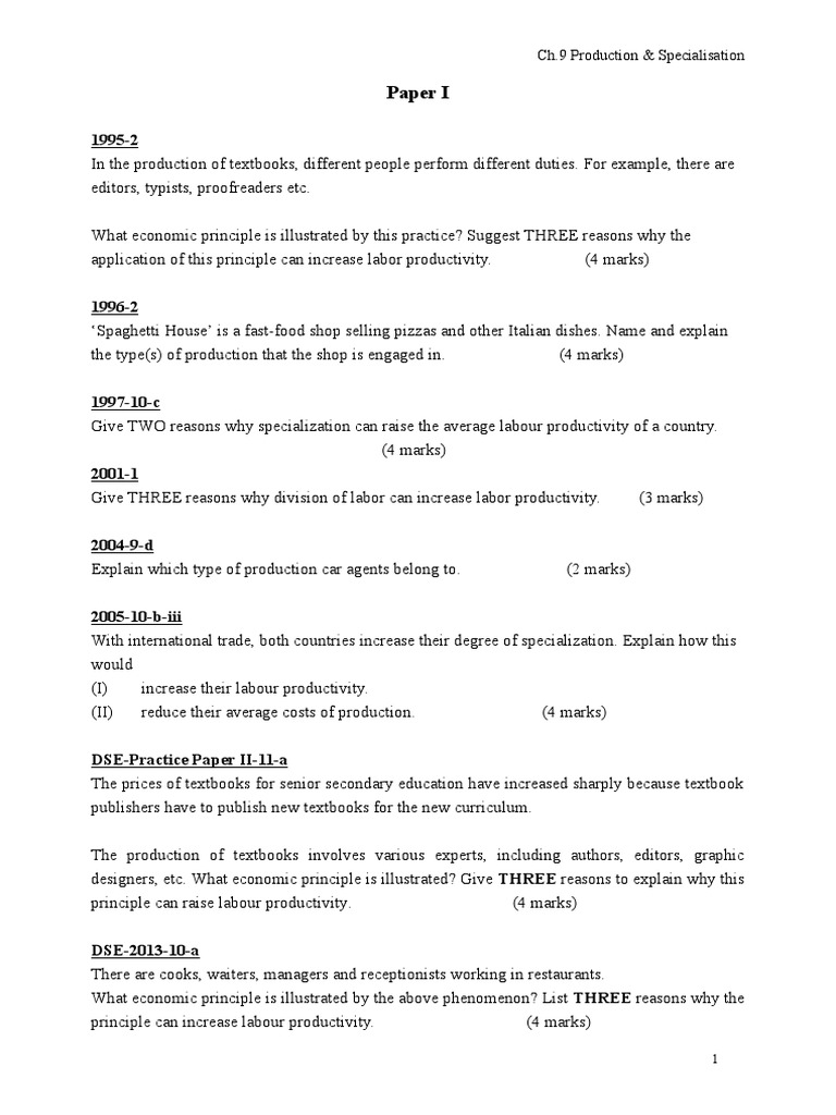 Economic Principles of Production & Specialization | PDF | Labour ...