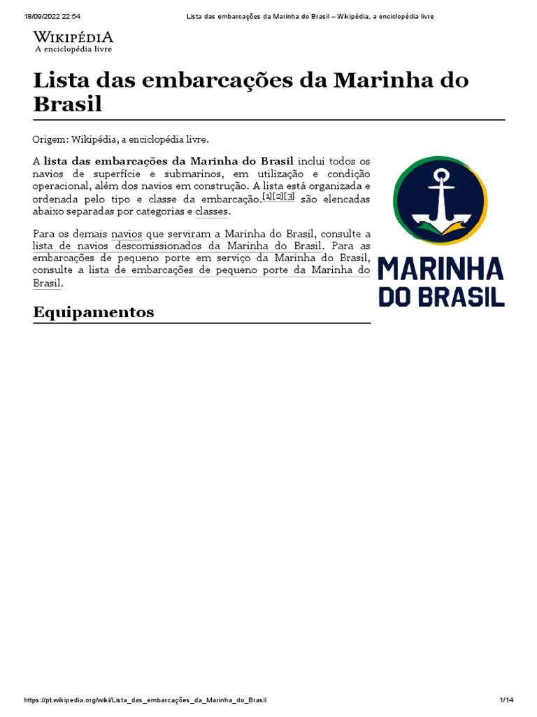 Lista Das Embarcações Da Marinha Do Brasil - Wikipédia, A Enciclopédia ...