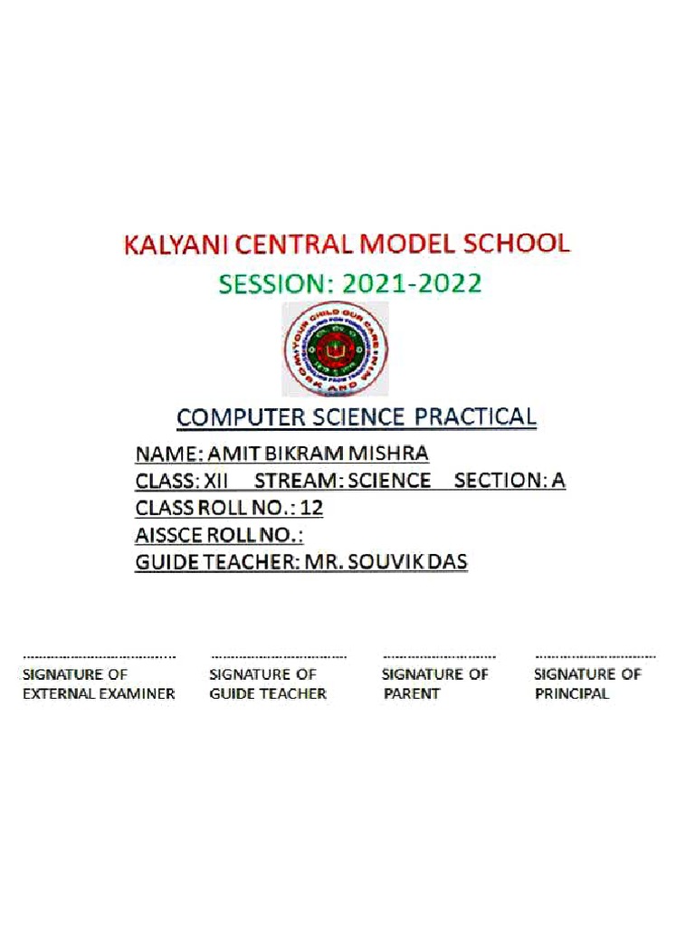 Computer Science Practical Amit Bikram Mishra Class Xii Science A | PDF
