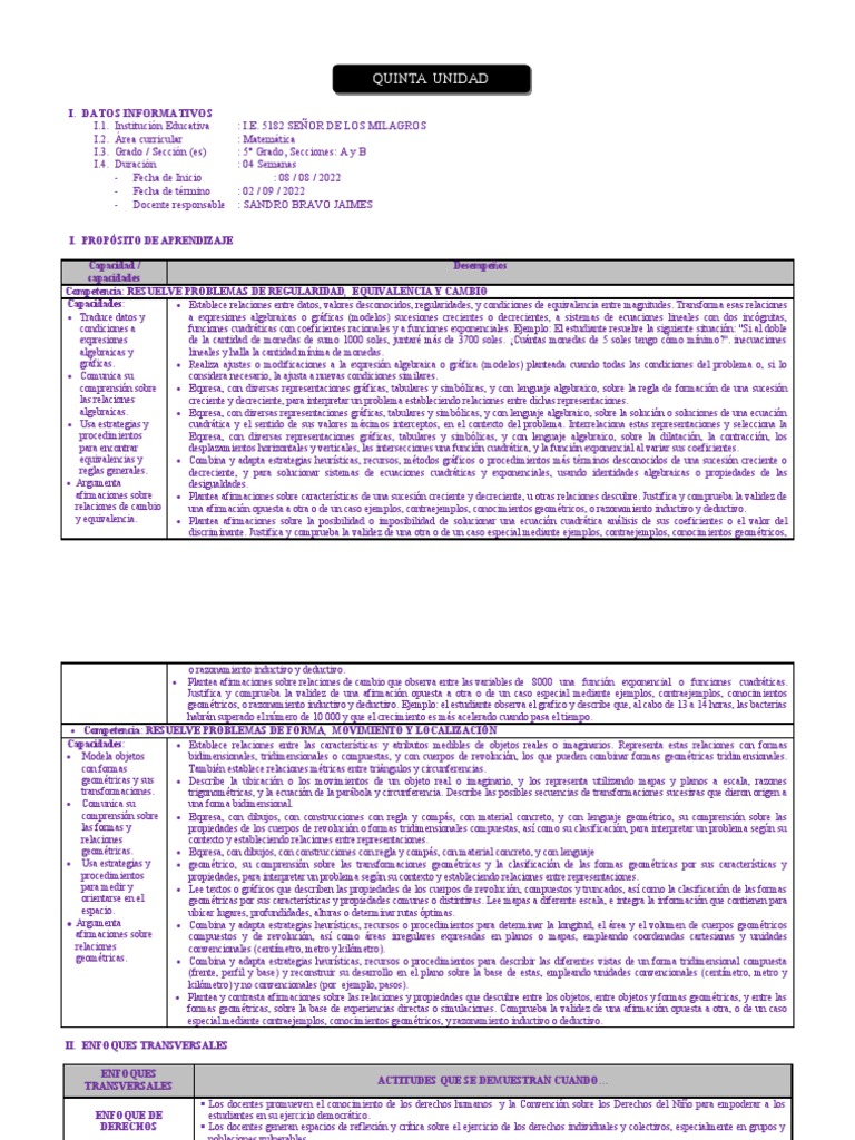 Quinto 5 y 6 Unidad | PDF | Ecuaciones | Geometría