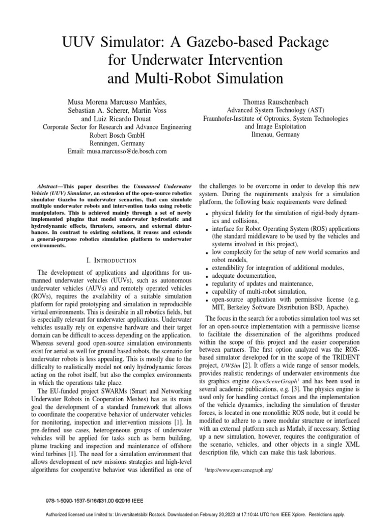 UUV Simulator | PDF | Simulation | Robotics