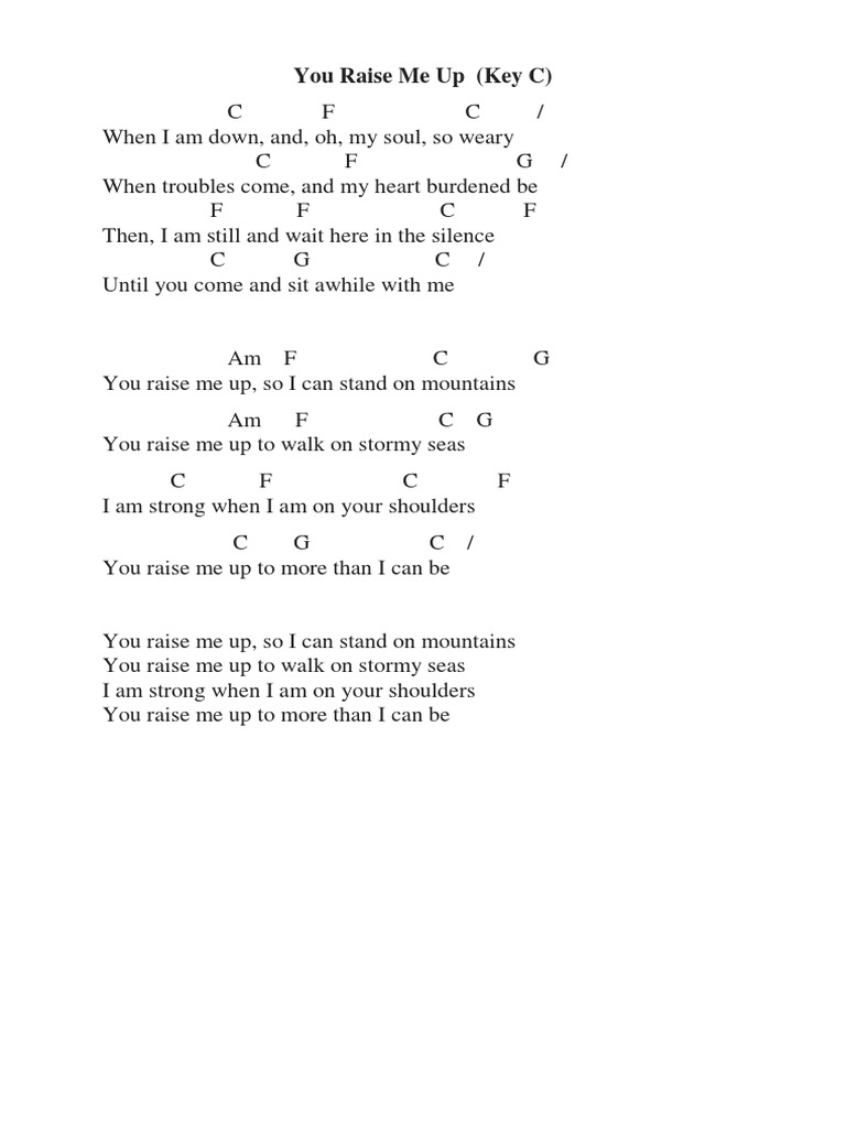 You Raise Me Up Chords in Key of C | PDF