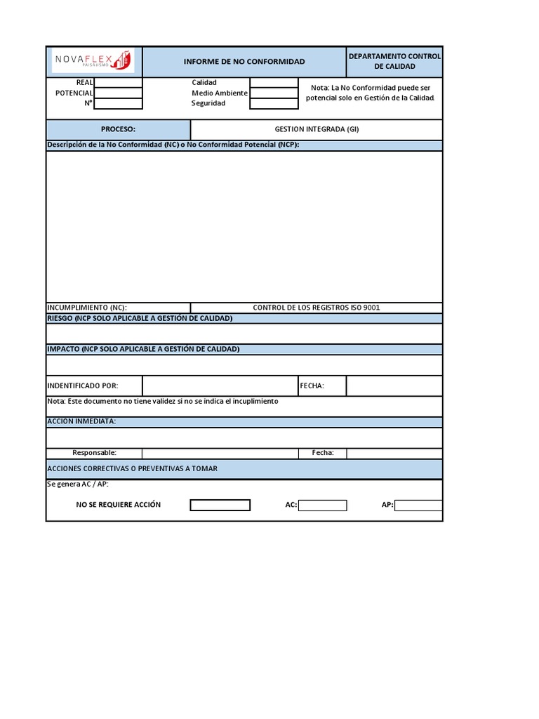 Informe de No Conformidad ISO 9001 | PDF