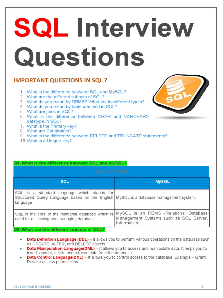 SQL Interview Questions 1685537248 | PDF | Relational Database | Databases