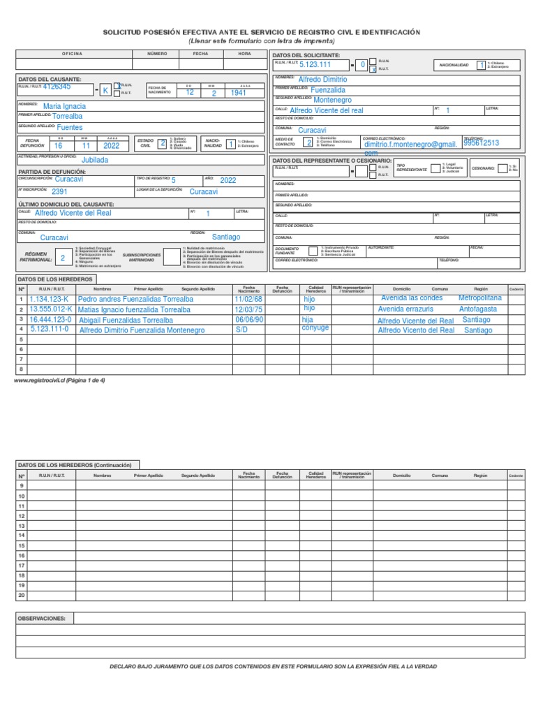Formulario Posesion Efectiva Nuevo | PDF | Herencia | Derecho privado