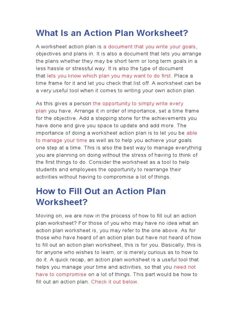 What Is an Action Plan Worksheet | PDF | Worksheet | Cognition