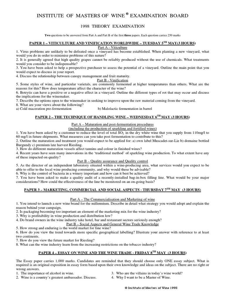 Mini Exam 98 | PDF | Winemaking | Wine