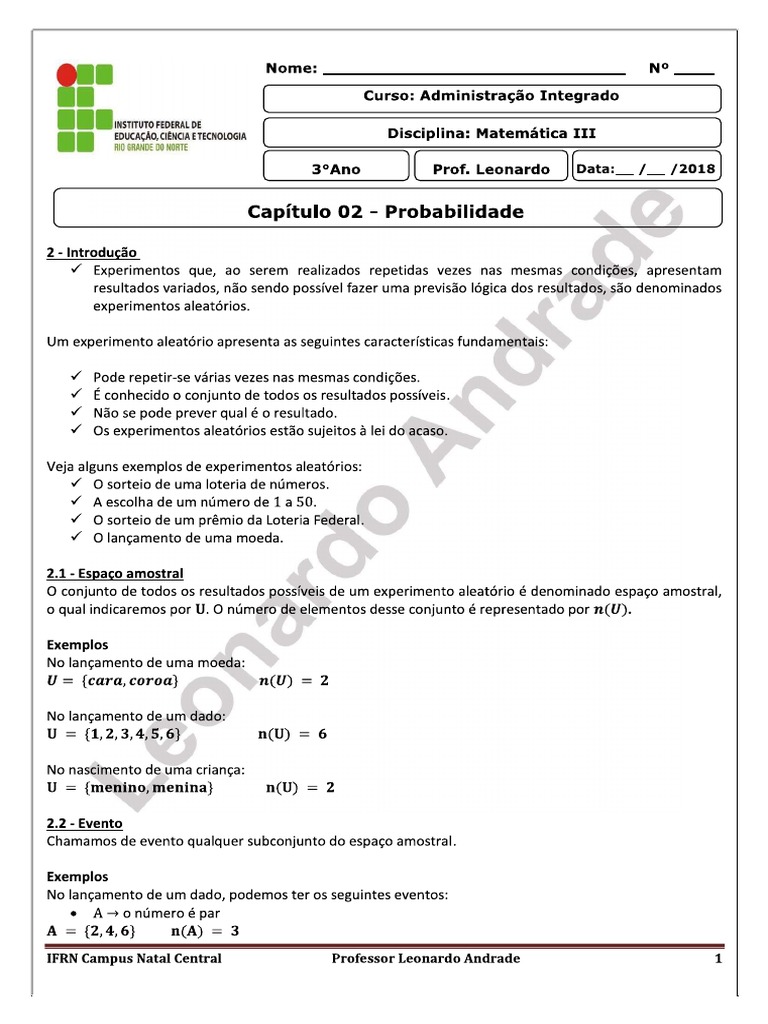 Apostila de probabilidade | PDF