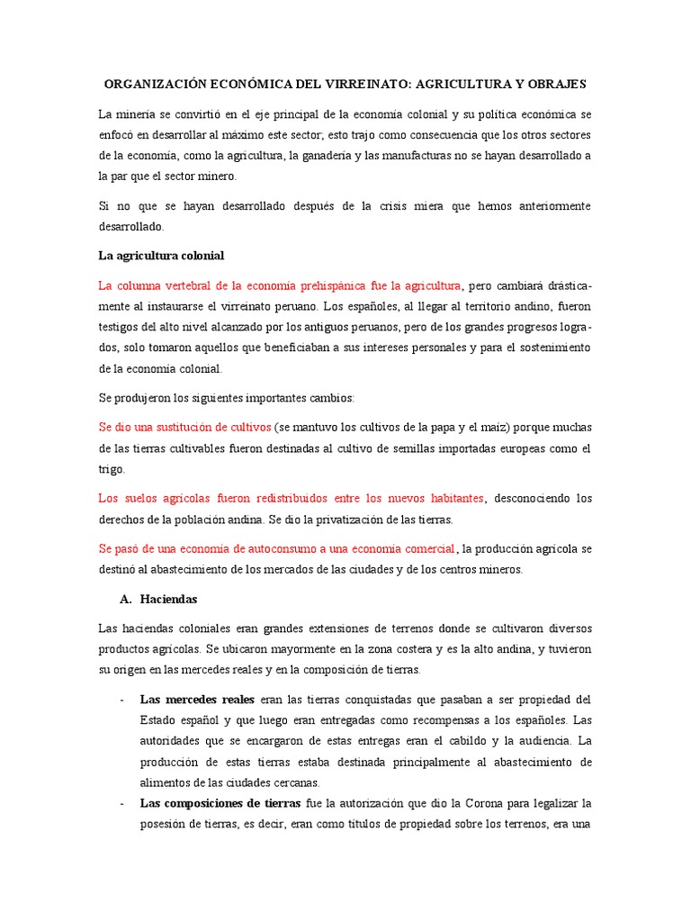 Organización Económica: Agricultura y Obrajes | PDF | Agricultura | España