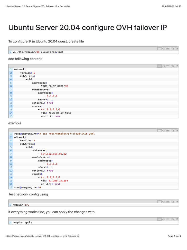 Ubuntu Server 20 04 Configure Ovh Failover Ip Pdf