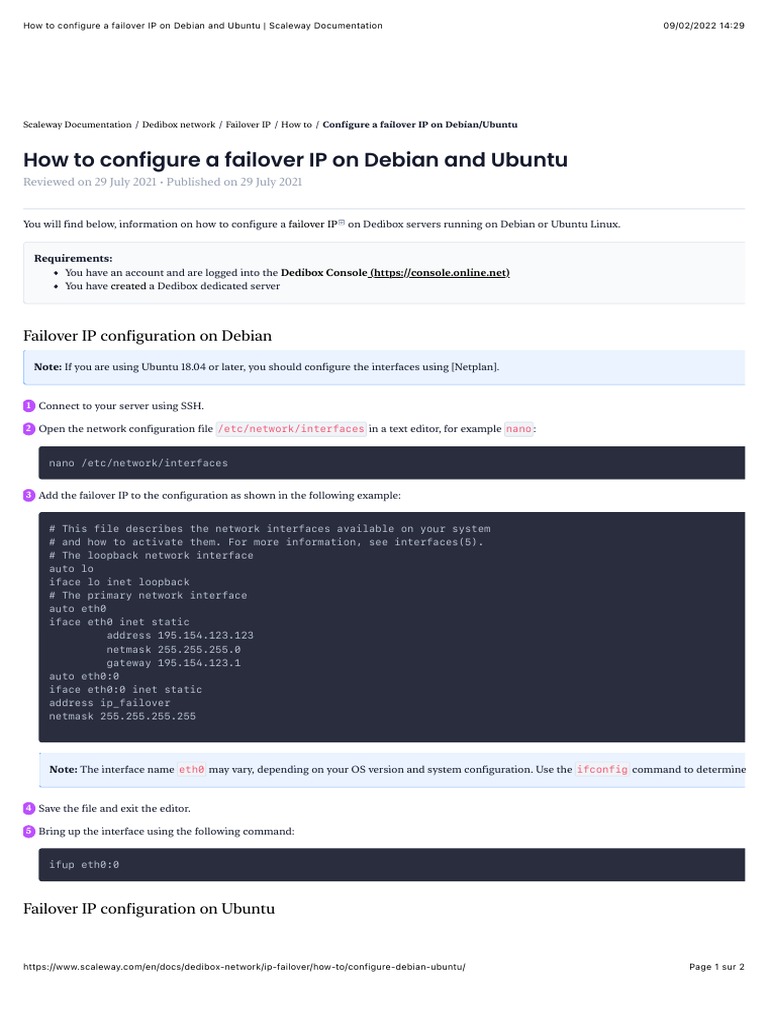 How To Configure A Failover Ip On Debian And Ubuntu Pdf 