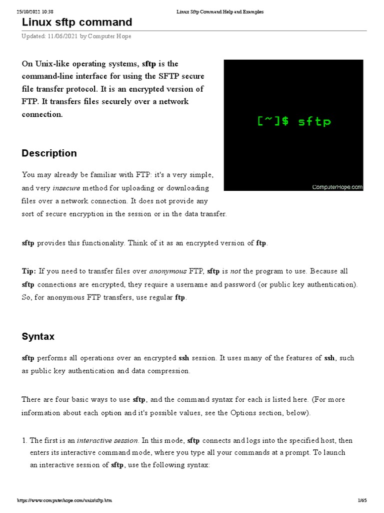 Linux Sftp Command Help And Examples Pdf File Transfer Protocol Secure Shell 