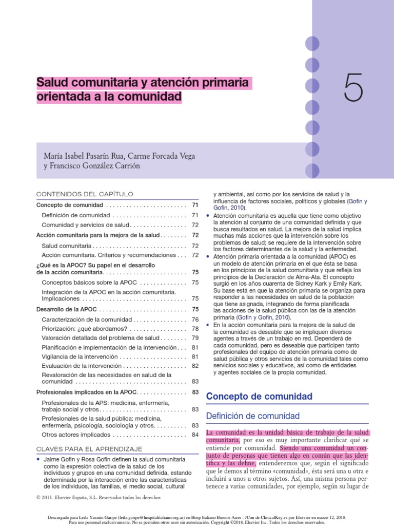 Capítulo 5 - Zurro - Salud Comunitaria y Atención Primaria Orientada A La Comunidad | PDF