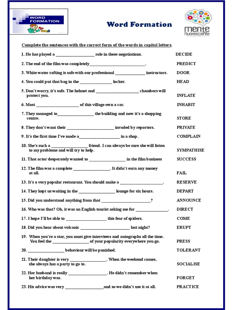Word Formation Exercises for Vocabulary | PDF