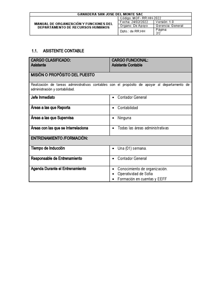 Mof Asistente Contable | PDF | Contabilidad | Gestión de recursos humanos
