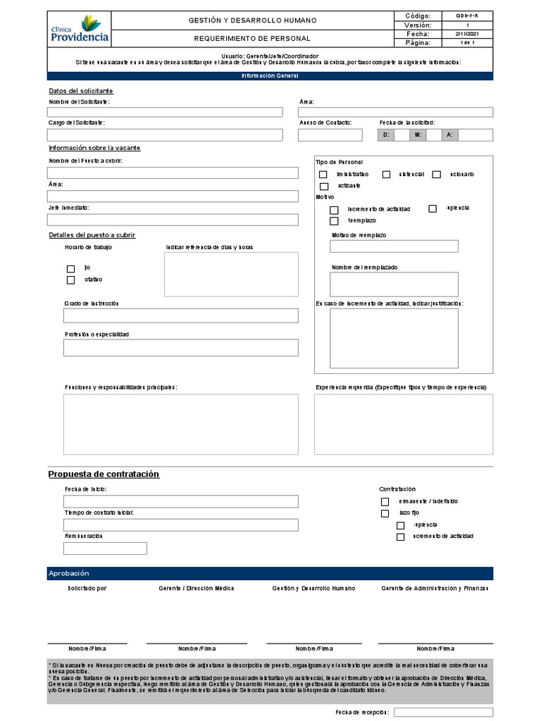 1. Formato de Requerimiento de Personal | PDF