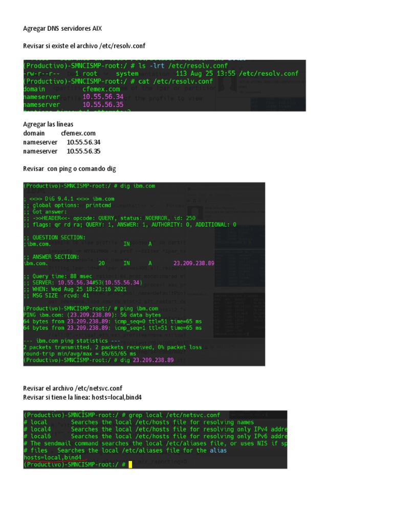Agregar DNS Servidores AIX | PDF