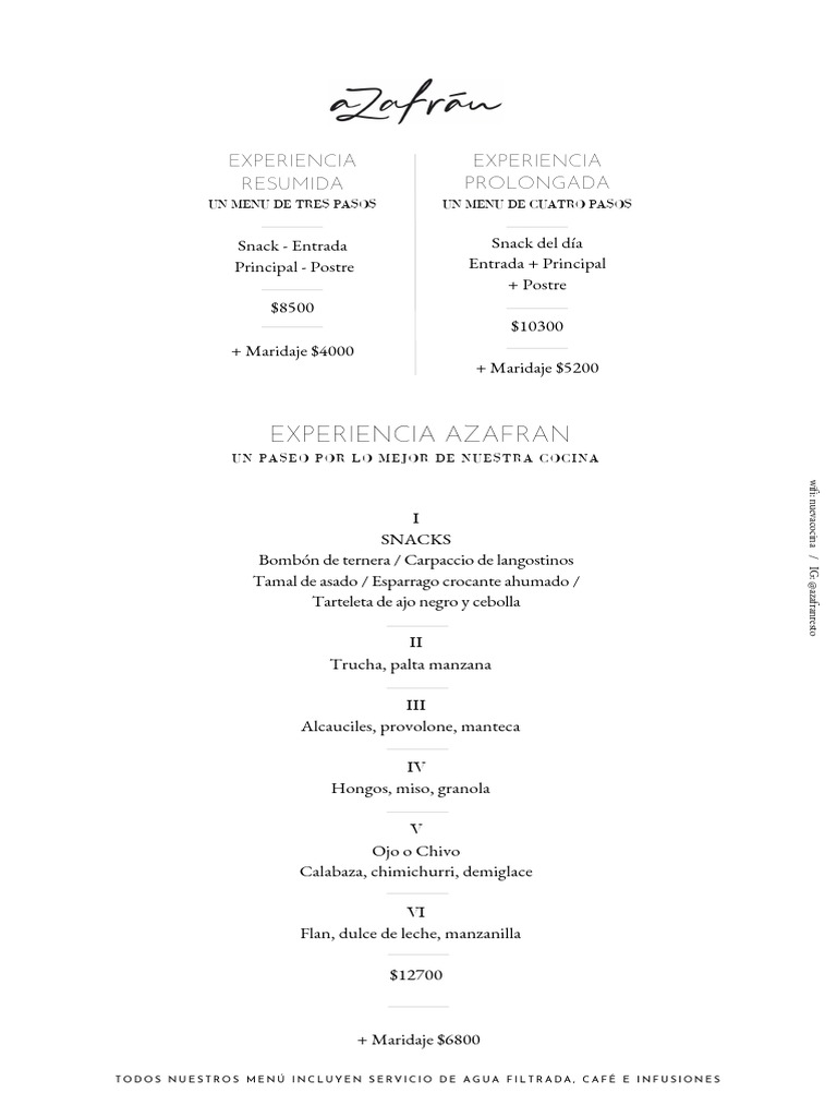 Menu Azafran SP | PDF | Alimentos | Cocina
