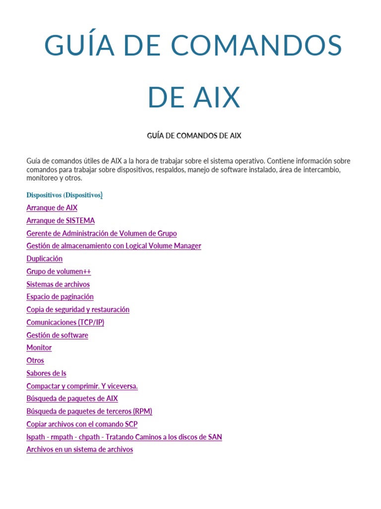 GUÍA DE COMANDOS DE AIX | PDF | Archivo de computadora | Arranque