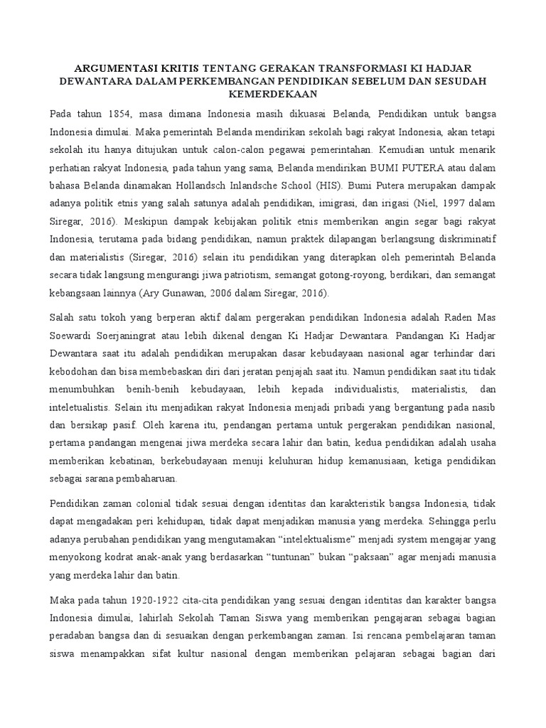 Argumentasi Kritis Tentang Gerakan Transformasi Ki Hadjar Dewantara ... Argumentasi Kritis Tentang Gerakan Transformasi Ki Hadjar Dewantara ...