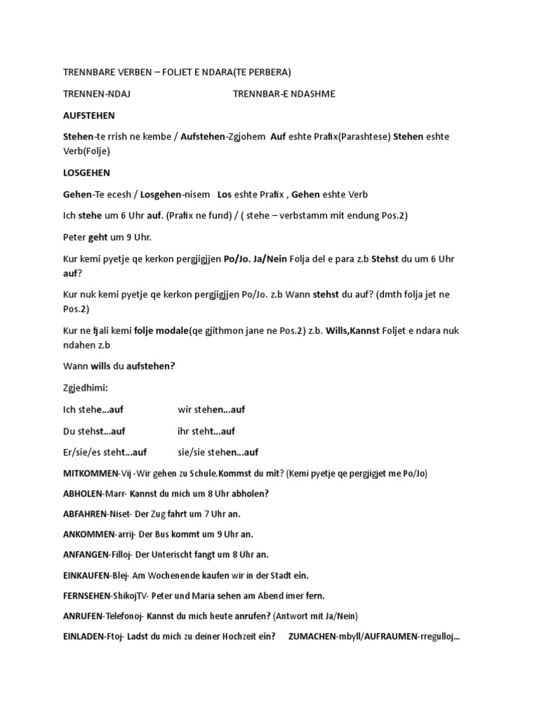 Trennbare Verben-foljet e Ndara | PDF