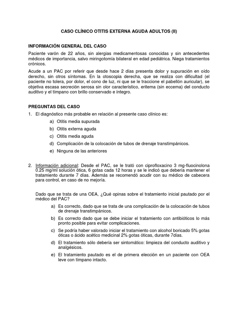Otitis Externa Aguda en Adultos: Diagnóstico y Tratamiento | PDF